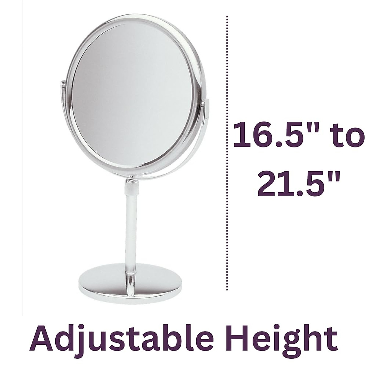 JERDON Two-Sided Tabletop Makeup Vanity Mirror - 5X-1X Magnification & Swivel Design - 9-Inch Diameter Mirror with Adjustable Height - Polished Chrome Finish - Model JP4045C