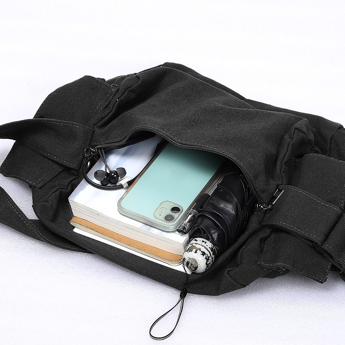 WantGor Canvas Crossbody Bag for Women Men, Large Shoulder Tote Bag Work Handbag Casual Hobo Bags (Black)