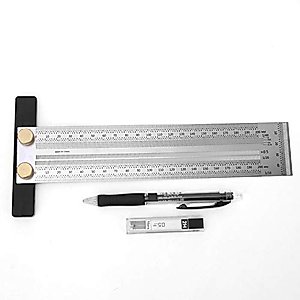Precision Marking T-Rule Stainless Steel T Type Hole Ruler Scribing Gauge Marking Measuring Tool with Automatic Pencil 200mm/300mm/400mm(200mm)