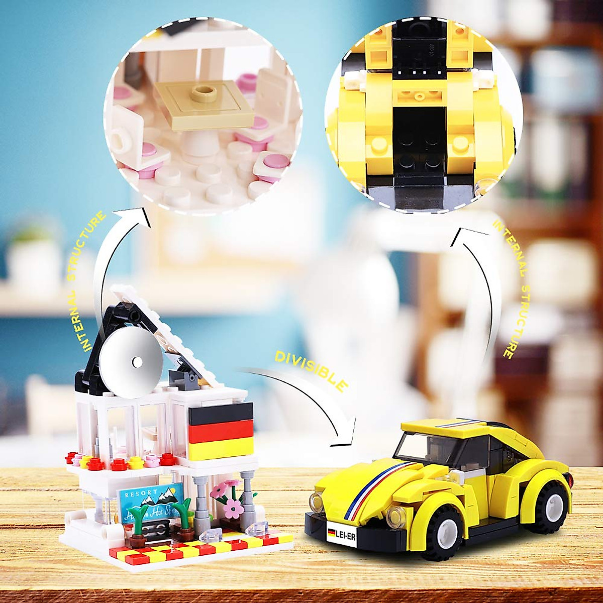 LEBLOCK Building Blocks Toy for Toddlers ,Toys Car Castle Die Cast Vehicles Playsets Building Bricks Set for Kids and Adults - Stem Education Toys ,305 PCS ( Yellow Car )