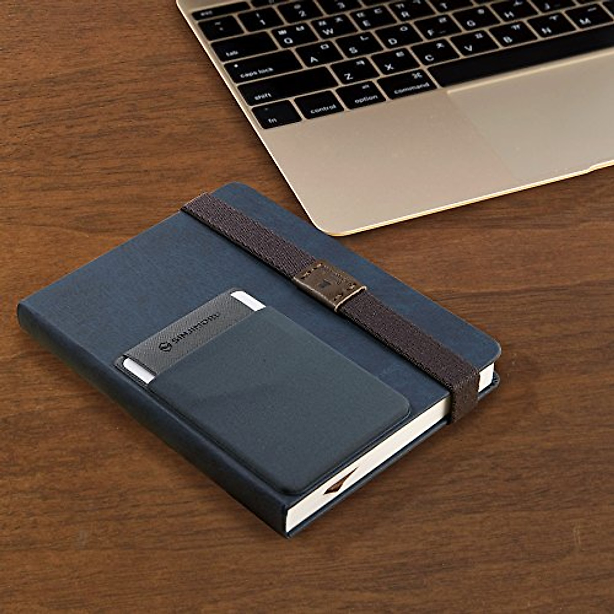 Sinjimoru Secure Card Holder for Back of Phone, Stretchy Fabric Cell Phone Wallet Stick On Credit Card Case for iPhone & Android. Sinji Pouch Flap Grey