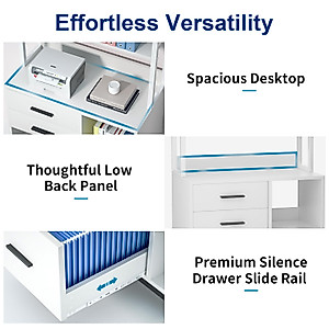 Pipleo 3-Drawer File Cabinet, Vertical Filing Cabinets for Home Office Organization, Stylish Office Shelves and Bookshelf with Drawers - A4 and Letter Size Compatible (White)