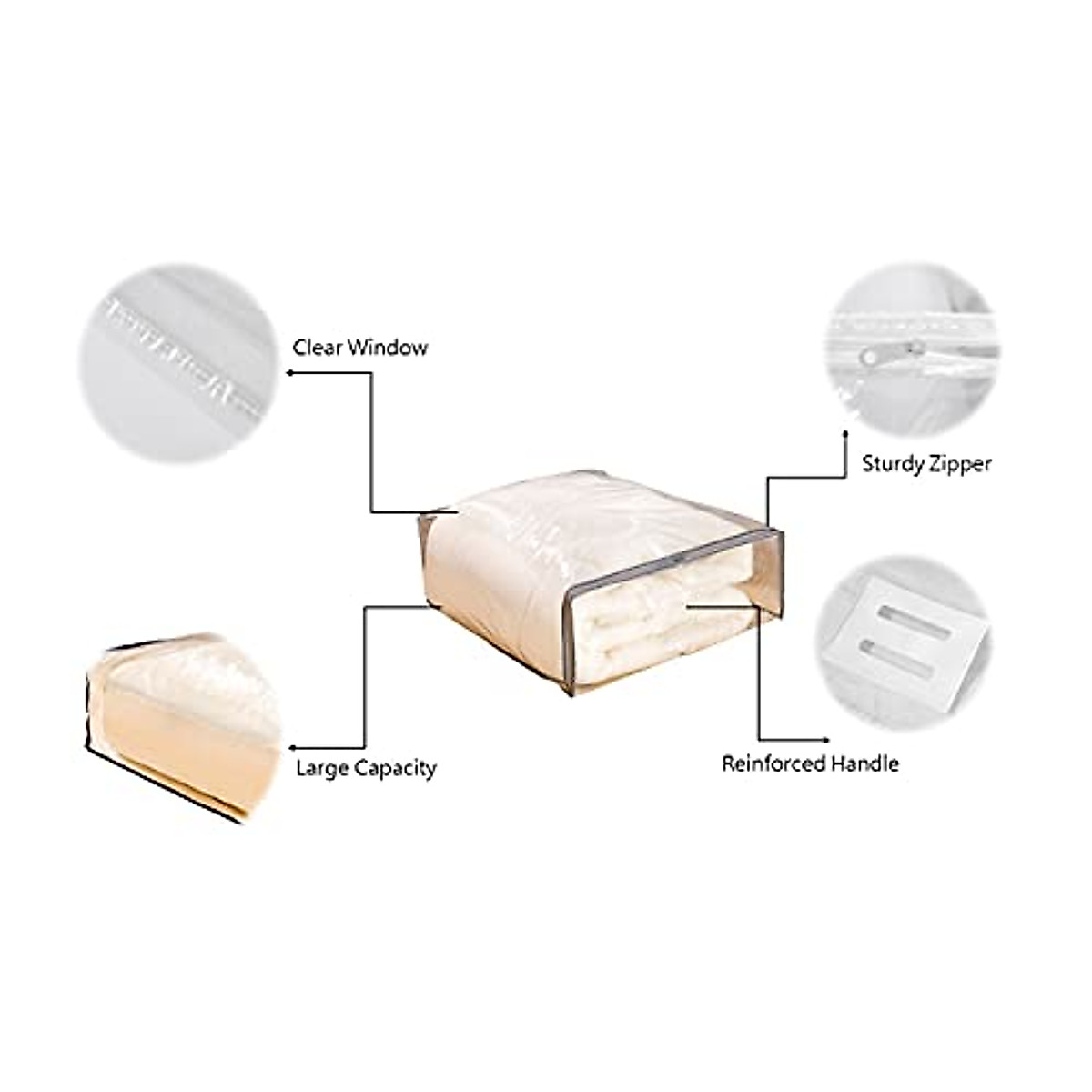 ANVI HOME Clear Vinyl Zippered Storage Bags with Handle 15x18x6 Inch Pack of 6 for Blanket, Linen, Sweater, Bed Sheet, Quilt, Clothes, Pillow, Comforter, Foldable