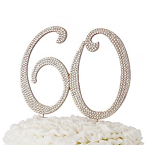 Ella Celebration 60 Cake Topper for 60th Birthday or Anniversary Rose Gold Rhinestone Party Supplies & Decoration Ideas (Rose Gold)