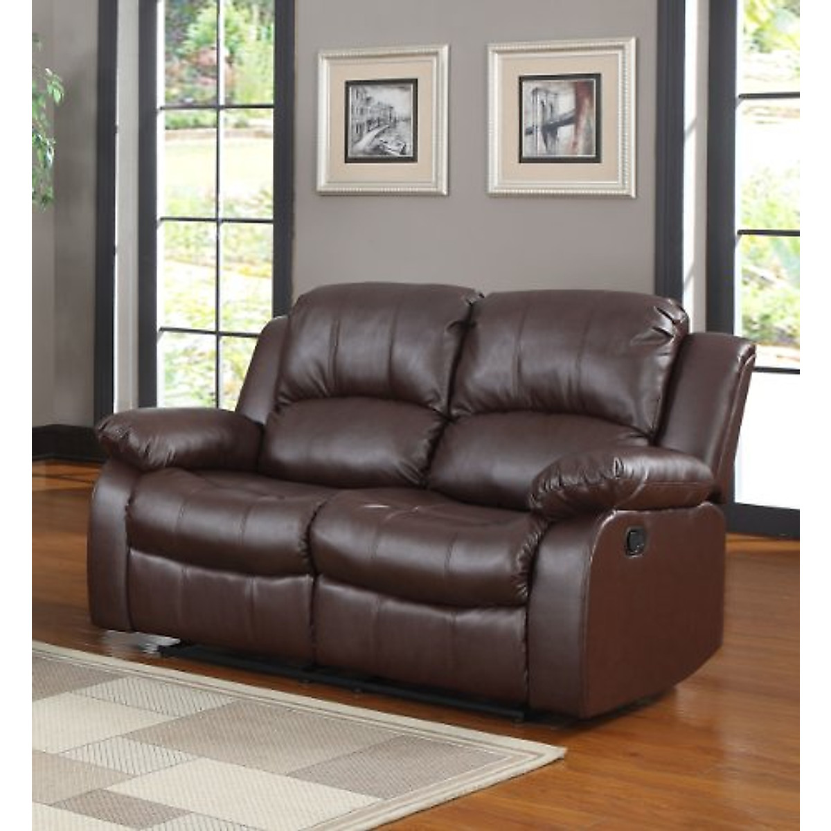 Homelegance Resonance 60" Bonded Leather Double Reclining Loveseat, Brown