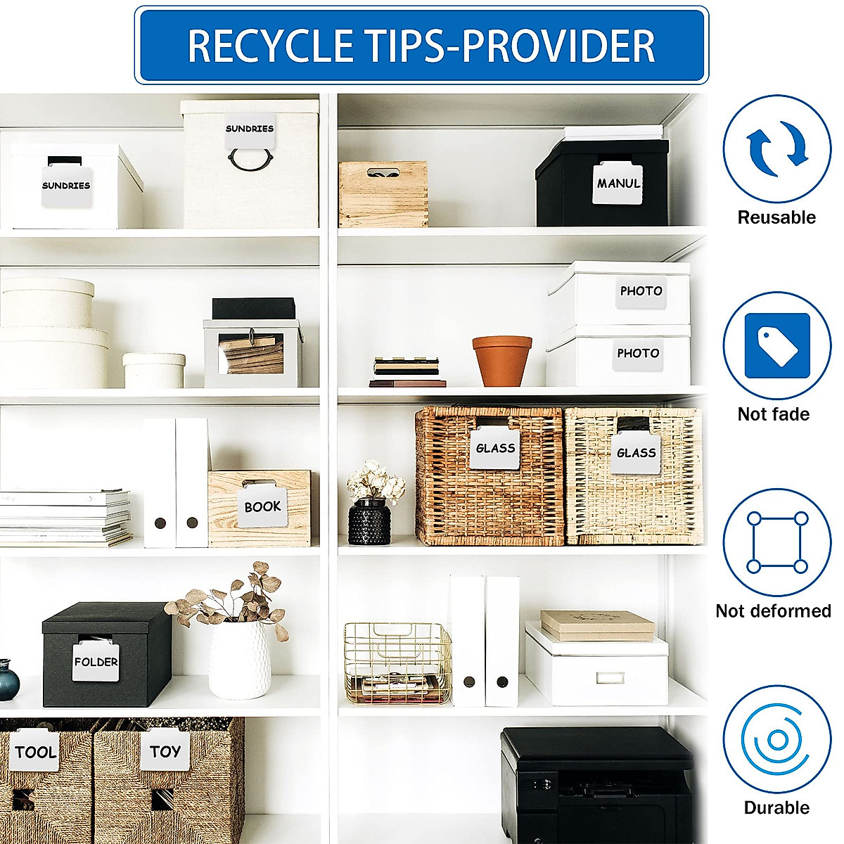 32 Pieces Basket Labels Clip Set, Include 30 Pieces Kitchen Clip Label Holder Removable PVC Bin with 2 Pieces Chalk Marker for Basket Pantry Organization Box (White Label Clip, Black Pen)