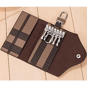 Women Men Leather Car Key Chain Card Holder, Money Wallet Pouch Case 6 keys Organizer Bag Case (Black)