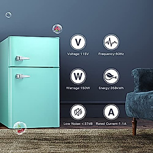 Havato 3.2 Cu.Ft Mini fridge with Freezer, Double Door Compact Refrigerator, Retro Mini Refrigerator for Dorm, Office, Bar, RV, Bedroom, (Green)