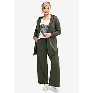 Ellos Women's Plus Size Long Zip Front Hoodie French Terry Long Oversized Lightweight Jacket - 3X, Black