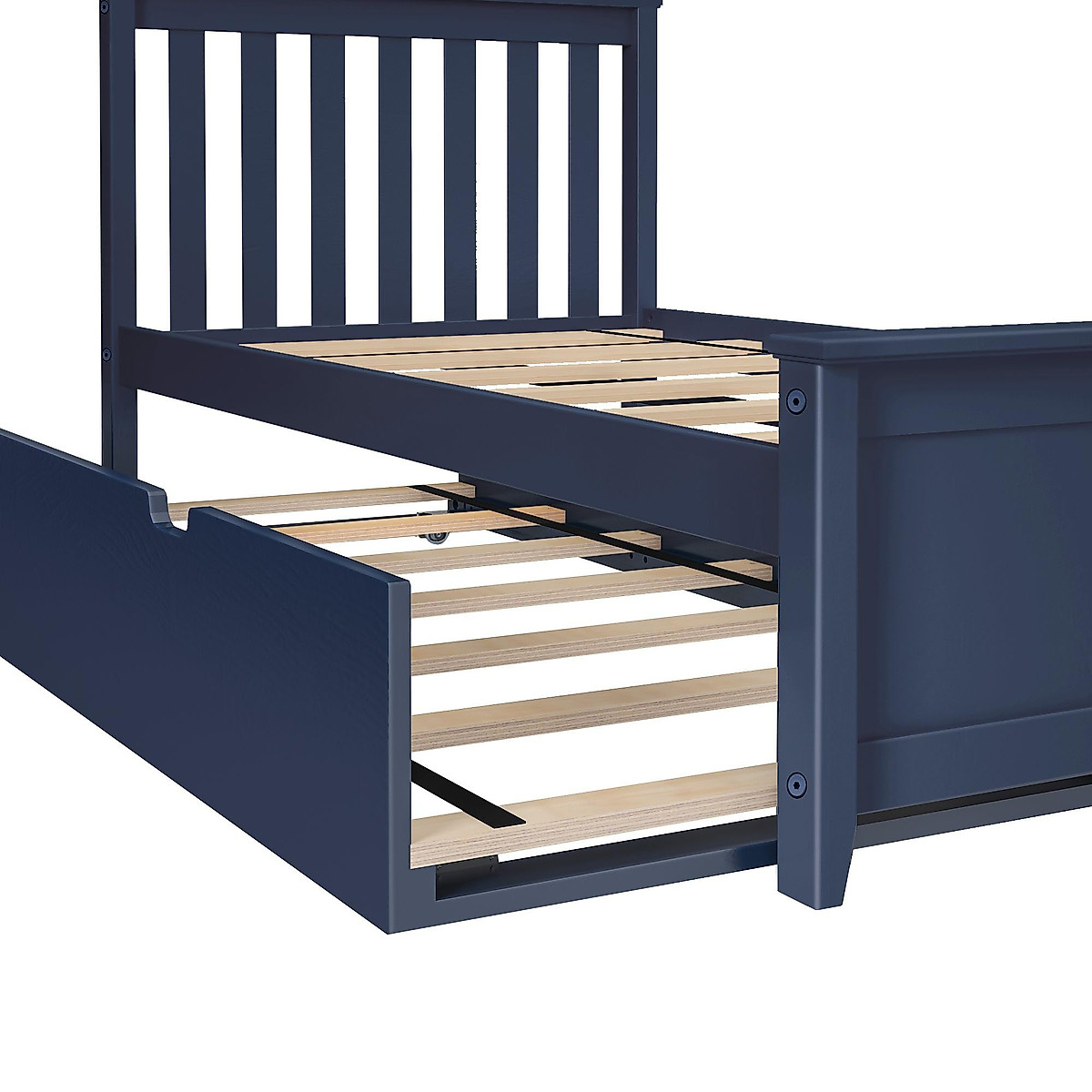 Max & Lily Twin Bed, Wood Bed Frame with Headboard For Kids with Trundle, Slatted, Blue