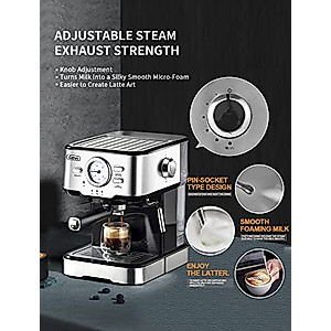 Gevi Espresso Machine 15 Bar Pump Pressure, Cappuccino Coffee Maker with Milk Foaming Steam Wand for Latte, Mocha, Cappuccino, 1.5L Water Tank, 1100W, Black1