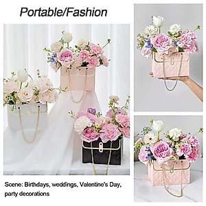 NADUSEP 4 PCS Flower Paper Gift Box, Bouquet Storage Bucket Florist Handbag with Metal Chain, Gift Craft Wrap Bag for Wedding Party Valentine's Day Birthday Mother's Day Bridal Shower Gift Wrap Bags (White Pink)
