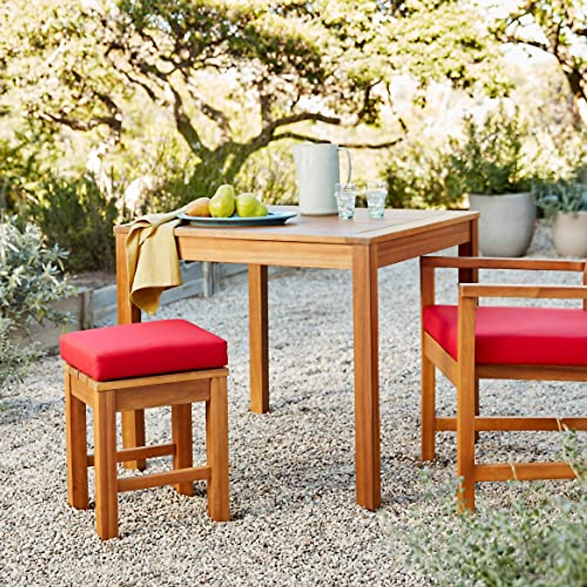 Amazon Aware FSC Certified (FSC N004130) Outdoor Patio Stools with Cushions, Acacia Wood, Set of 2, Natural Finish