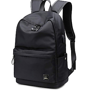 weiatas Black Laptop Backpack for Men Women with USB Charging Port, College Bookbag with Laptop Compartmen, Work Travel Computer Rucksack with Luggage Strap
