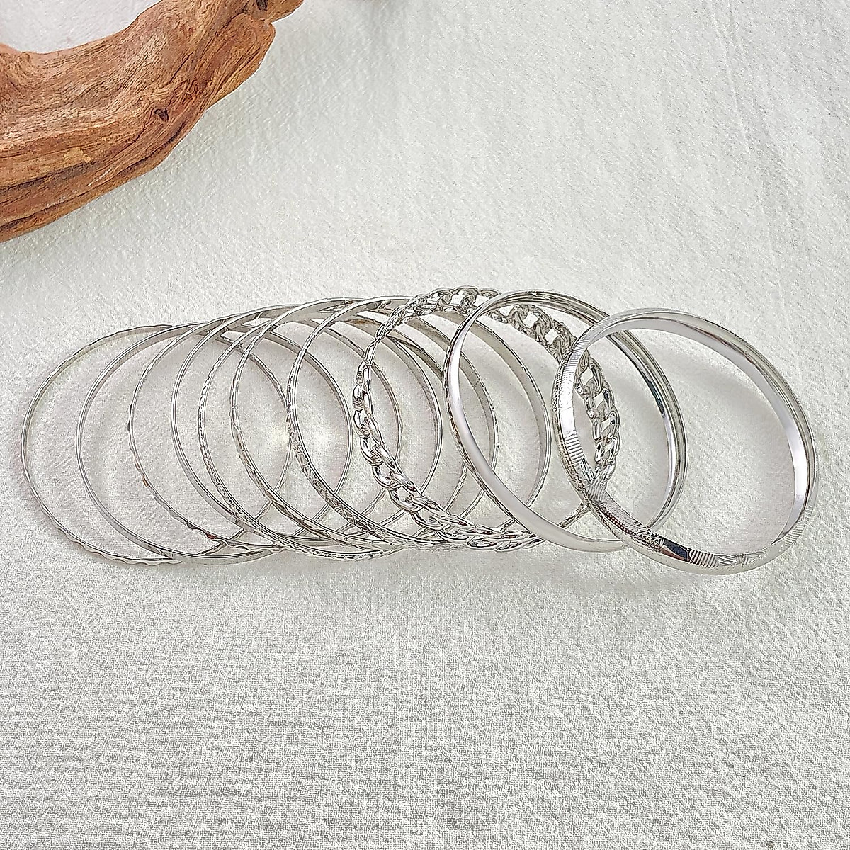 BEARJIA 10pcs Gold Bangle Bracelets for Women Silver Bangles Indian Costume Jewelry Fashion Disco Bangle Bracelets for Girls Gold Bracelet for Teen Girls (silver)