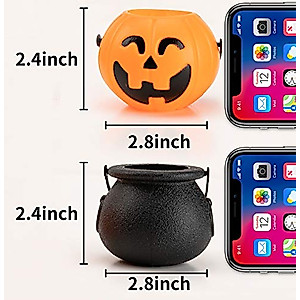 Joy Bang Halloween Mini Witch Cauldron, 16 Pcs Small Orange Pumpkin Bucket, Black Plastic Witch Pots Portable Candy Holder, Halloween Kettle Hanging Bucket Trick or Treat Party Favors Gifts for Kids