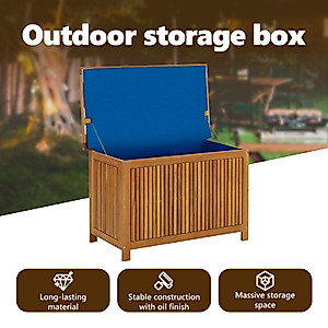 vidaXL Outdoor Storage Box, [Load Capacity Gallon] Deck Box with Lid, Storage Chest with Water-Resistant Bag Inside, 35.4''x19.7''x22.8'', Solid Acacia Wood