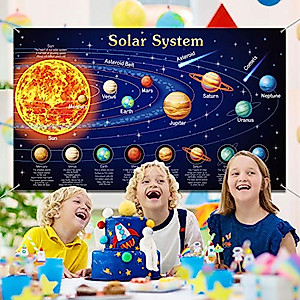 Solar System Decorations Large Fabric Outer Space Poster Banner Space Theme Backdrop Background for Kids Boys Space Birthday Decorations Planets Party Educational Supplies, 72.8x43.3 Inch