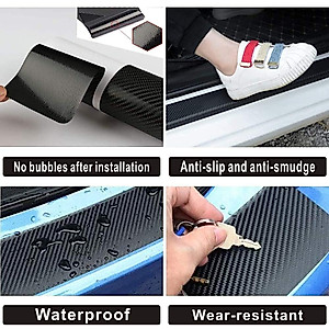 4Pcs/Set,Car Door Sill Plate Protectors,Carbon Fibre Vinyl Reflective Car Door Sill Decoration Scuff Plate for SR5 Off Road Racing Development Compatible with Tundra Tacoma 4 Runner Land FJ Cruiser
