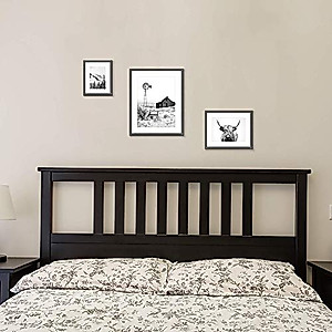 SunFlax Farmhouse Animal Framed Wall Art - Highland Yak and Smoky Mountain Picture with Black Wooden Frames for Bathroom, Living Room, Bedroom, Office