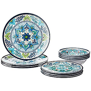 Certified International Talavera Melamine 12 pc Dinnerware Set, Service for 4, Multicolored