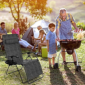 Keten Zero Gravity Chair, Patio Folding Lounge Chair Recliners, Adjustable Lawn Lounge Chair with Pillows Replacement Cords Cup Holders for Backyard Poolside Beach Set of 2(Black)