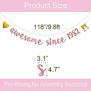 Awesome Since 1982 Banner, Pre-Strung,Rose Gold Glitter Paper Garlands for Girls women 41st Birthday Party Decorations Supplies, No Assembly Required,Rose Gold,SUNbetterland