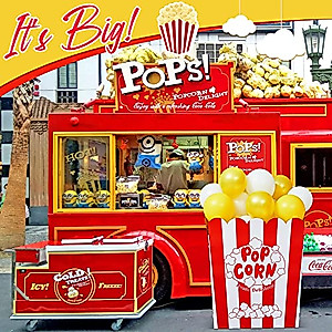 Giant Popcorn Box with Balloons and Balloons Pump Large Cardboard Popcorn Display Stand Popcorn Prop Decorations for Movie Night, Carnivals, Theme Party, Circus, Theater (50 Pcs)