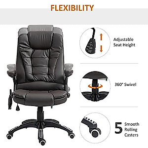 HOMCOM High Back Executive Massage Office Chair with 6 Point Vibration, 5 Modes, Faux Leather Heated Reclining Desk Chair, Dark Brown