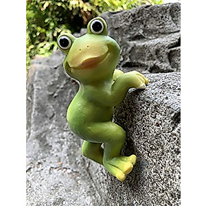iRonrain Indoor Outdoor Statue Hanging Frog, Garden Mini Art Décor Figurine Ornament for Planter Pots Hanger Porch Patio Lawn (Design A)