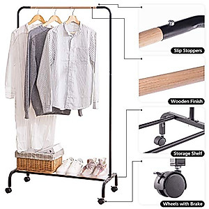 YOUDENOVA Clothes Rack on Wheels, Rolling Clothing Rack for Hanging Clothes, Clothing Garment Rack, Black
