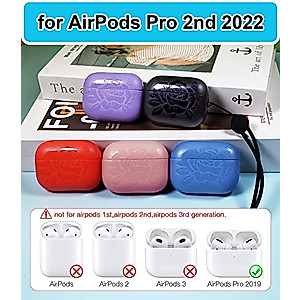 ROMSEA for AirPods Pro 2nd Generation Case Cover 2022, Rose Engraved Bling Floral Replacement Charging Case Cover for Women Shock-Absorbing Protective Case with Lanyard [Front LED Visible],Pink