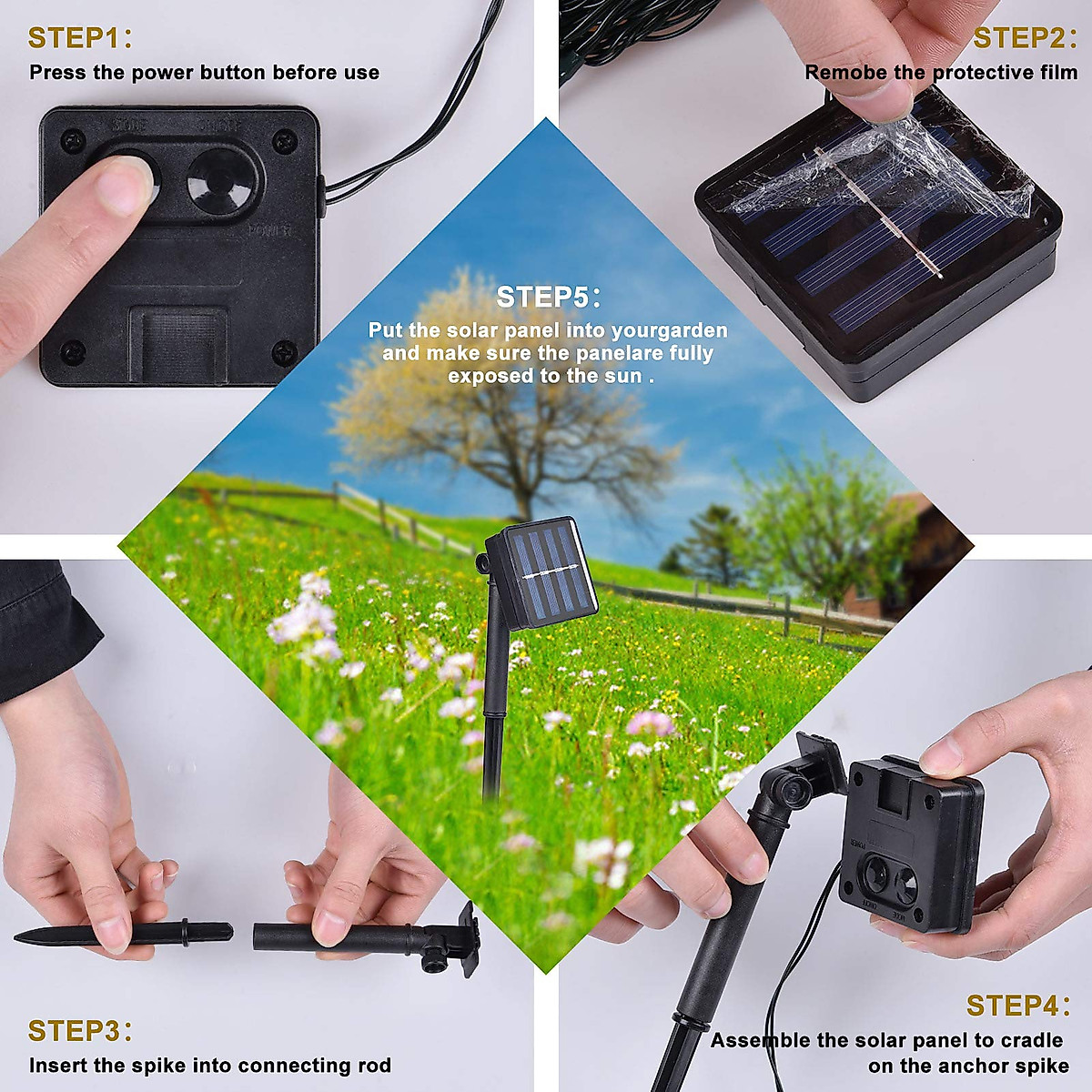 U/C Solar String Lights Outdoor, 100 LED 8-Lighting Modes Solar Fairy Lights, Waterproof Solar Christmas Lights for Garden, Party, Home Decoration (2-Pack, 72ft, Blue)