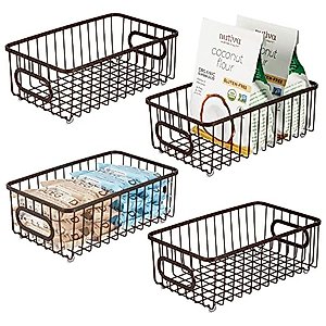 mDesign Farmhouse Decor Metal Wire Food Storage Organizer, Bin Basket for Kitchen, Pantry, Bathroom, Laundry Room, Closets, Garage - High - Small, 4 Pack - Bronze
