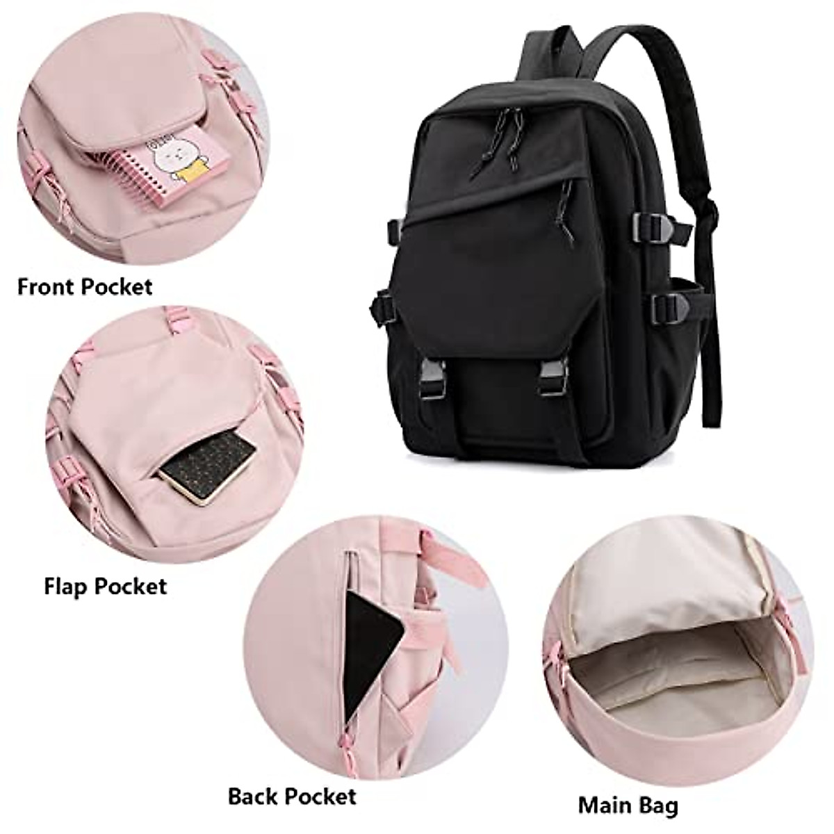 Votachin Casual Backpack Unisex Cute Macaroon Color Backpack Large Capacity Laptop Bag Backpack Suitable for Daily Commuting-Black