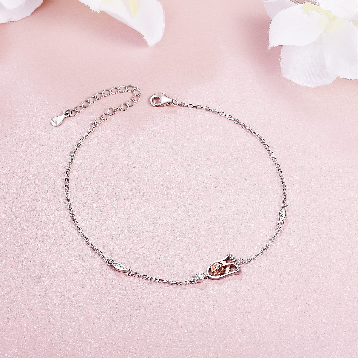 JXJL Friendship Bracelets for Women - 925 Sterling Silver Rose Flower Bracelet Jewelry Birthday Xmas Gifts for Wife Mom Daughter (6)