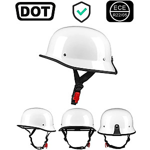German Style Motorcycle Half Helmet Open Face Adult Men Women DOT Approved Retro Helmet (White)