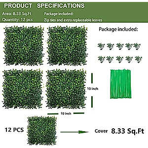 KASZOO Grass Wall 12 Pack 10"x10" Artificial Boxwood Hedge Wall Panels, Privacy Hedge Screen Faux Boxwood for Outdoor,Indoor,Garden,Fence,Backyard,Greenery Walls