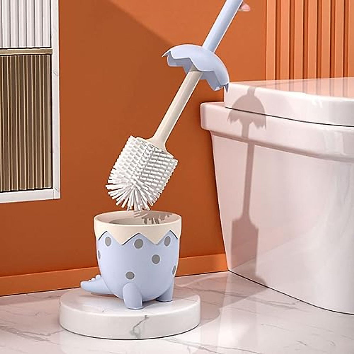 SAAKO Compact Toilet Bowl Brush Floor Standing Silicone Toilet Cleaner Brush Plastic Handle Toilet Brush Cute Animal Toilet Cleaner