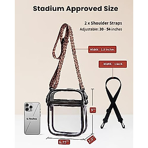 Vorspack Clear Bag Stadium Approved - PVC Clear Purse Clear Crossbody Bag with 2 Straps Clear Purses for Women Stadium Concerts Festivals - Black & Leopard Strap