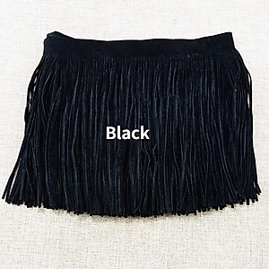 Tong Gu 2 Yards Double-Sided Faux Suede Tassel Fringe Trim DIY Skirt Dress Fringing Hem Bag Sewing Craft (Black,Width 12 in/30 cm)