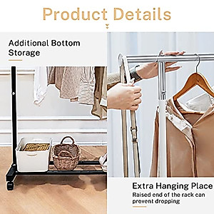 CANPA Clothes Rack, 55.51 Inch Garment Rack with Wheels and Bottom Shelf, 130LB Capacity Clothing Racks for Hanging Clothes, Coats, Shirts, Sweaters, Skirts, Black