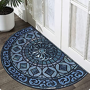 ubdyo Spring Half Circle Rug - Front Door Mat Outside Entrance - Half Moon Outdoor Mat - Welcome Mat Outdoor - Door Mat Outdoor Entrance - Outside Door Mats for Front Door Entry (23" 'x 36", Blue)