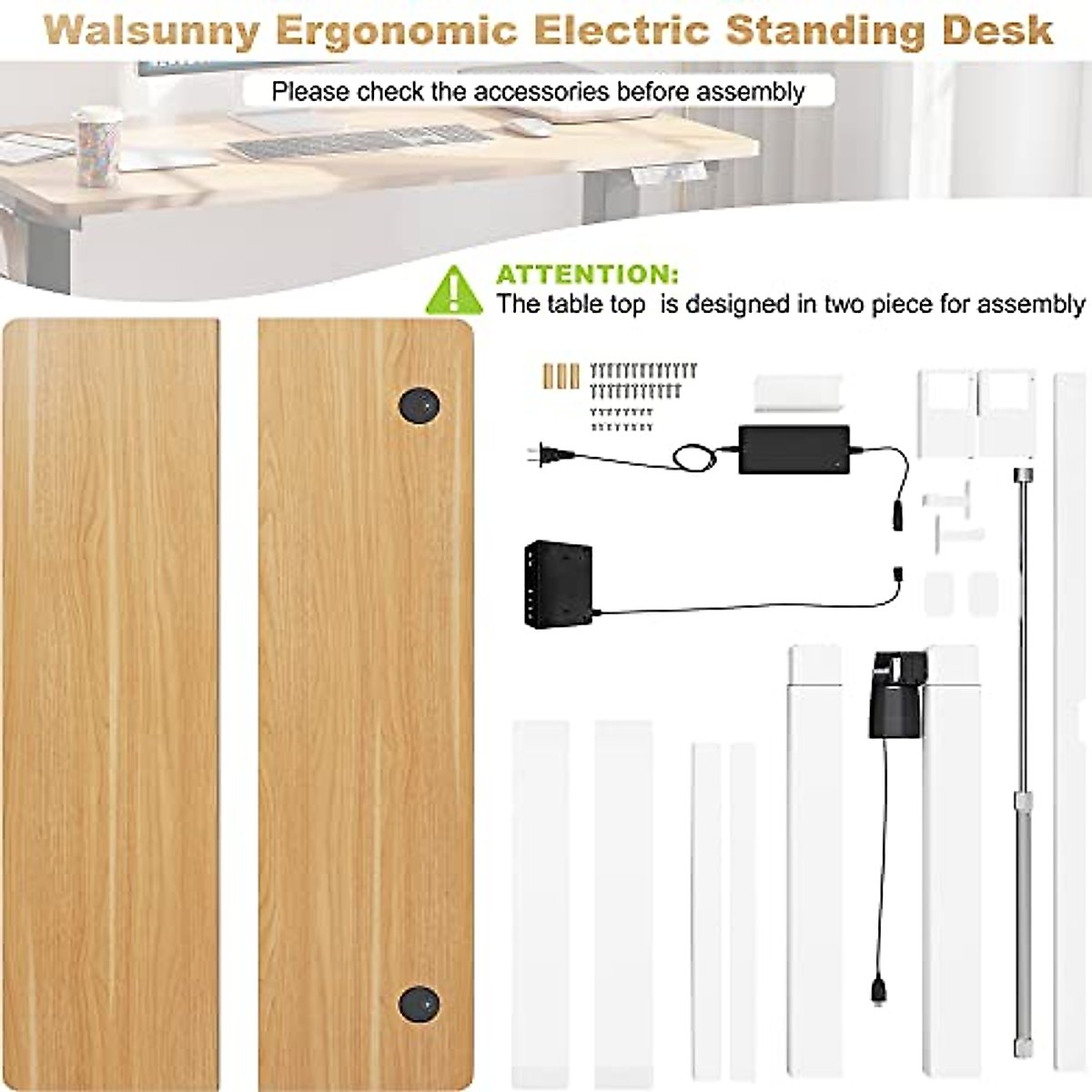 Walsunny Electric Height Adjustable Standing Desk, 63 x 24 Inches Splice Board, Sit Stand Up Computer Table with Memory Preset Controller for Home, Office,White Frame/Walnut Top