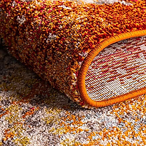 Unique Loom Estrella Collection Modern, Abstract, Light Colors, Distressed Area Rug, 5 ft x 8 ft, Orange/Beige