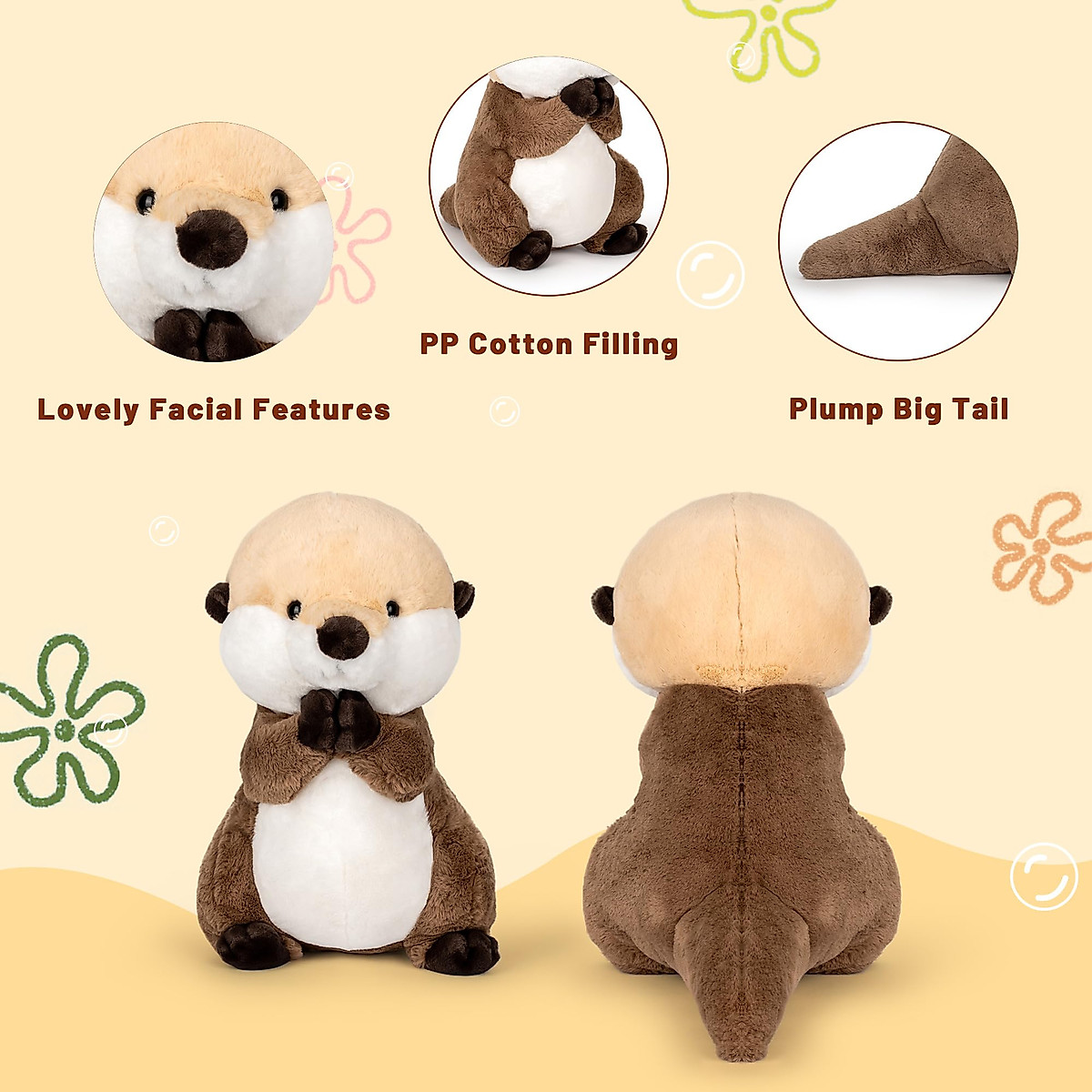 Wanwu World Sea Otter Stuffed Animal 15.7" Cute River Otter Plush Standing River Otter Plush Toy Christmas Birthday Gift for Kids Children Girls Boys