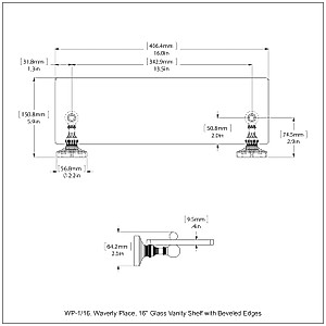 Allied Brass WP-1/16 Waverly Place Collection 16 Inch Vanity Beveled Edges Glass Shelf, Satin Chrome