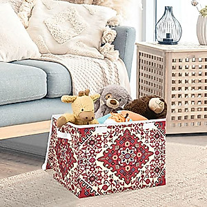 linqin Clothes Storage Box with Handle for Shelves Persian Carpet Tribal Pattern Storage Containers Large Photo Chests