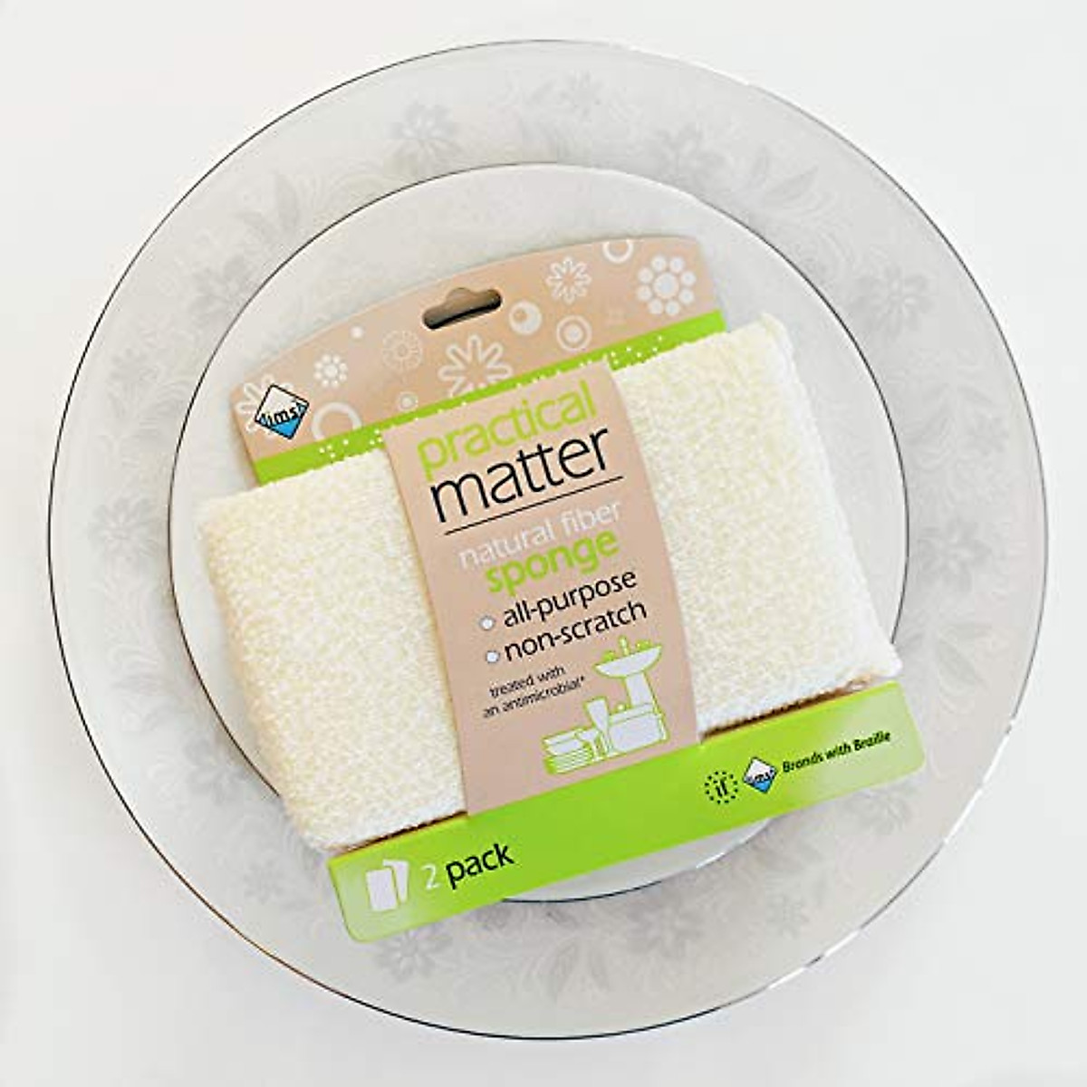 Practical Matter Kitchen Sponge, Organic Cotton Fiber All-Purpose Dish Sponges for Washing Dishes and Cleaning All Surfaces, Durable Non Scratch Scrub, 6 Count Value Pack