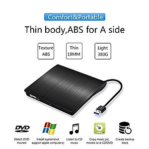 JumPeak External USB 3.0 DVD Player CD Drive Portable CD DVD +/-RW Drive DVD/CD ROM Rewriter Burner Writer for Laptop Desktop PC Windows Linux Mac OS MacBook Pro iMac